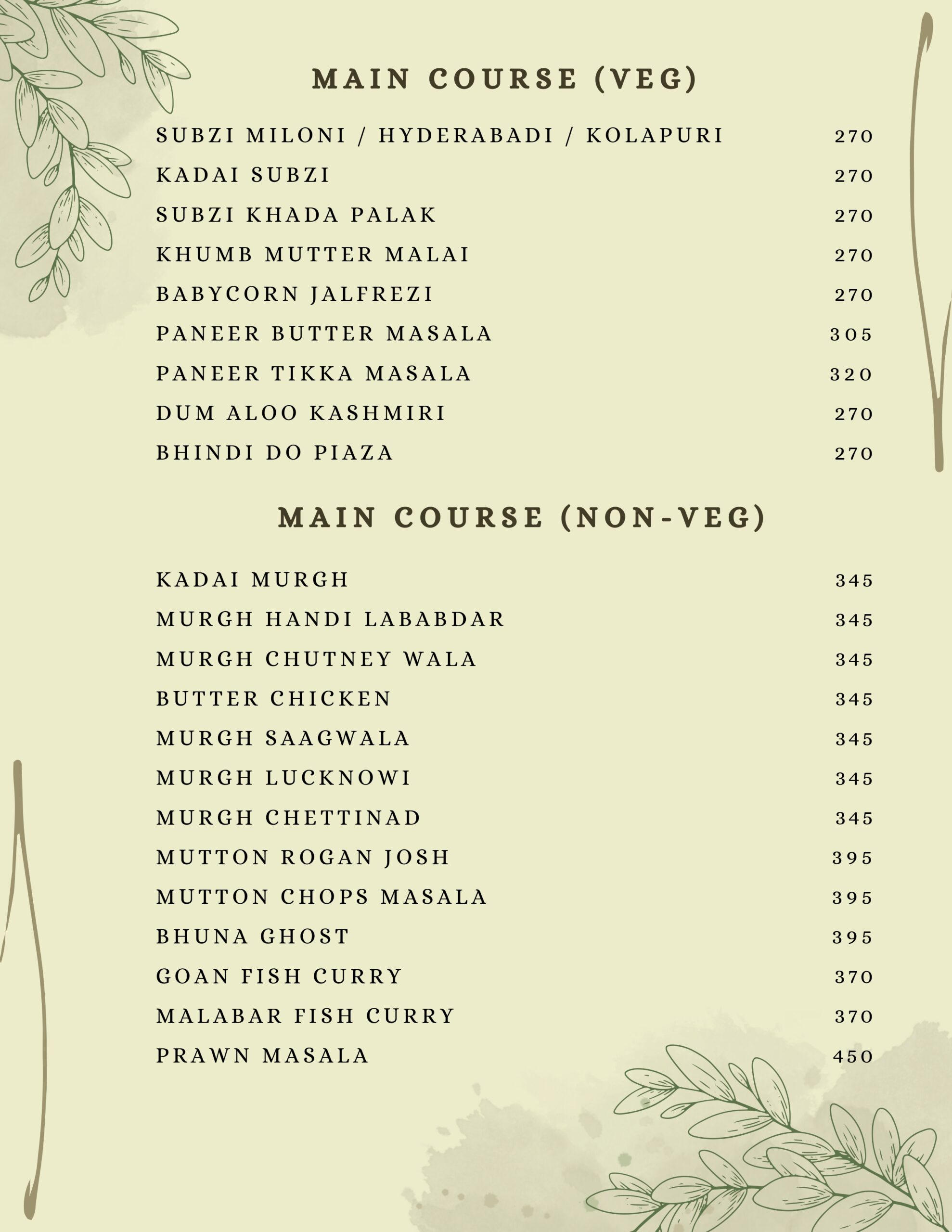 Menu – Ivaana Resorts