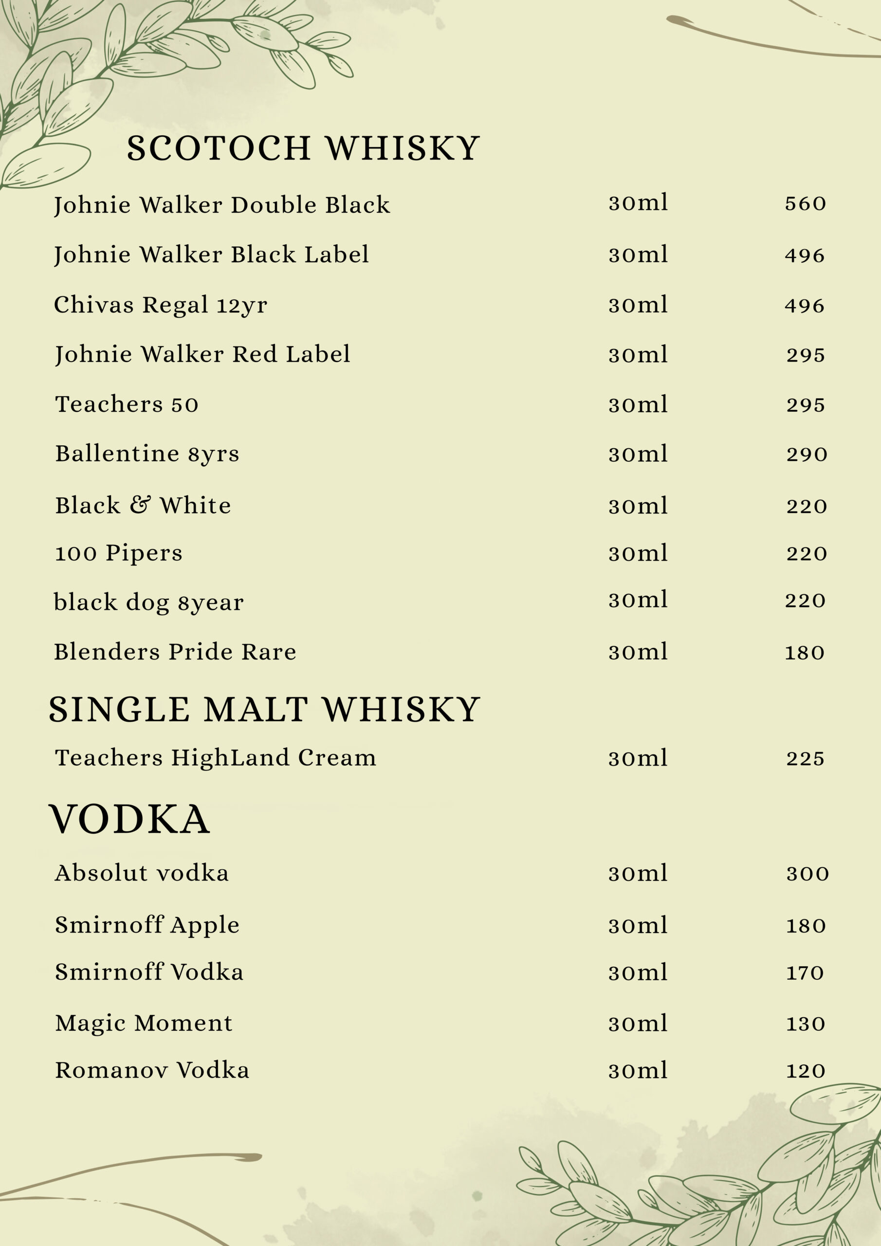 Menu – Ivaana Resorts